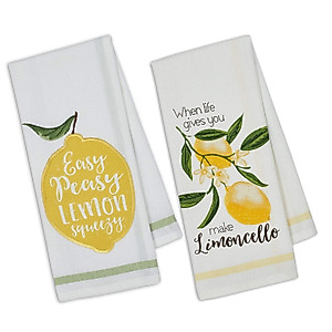 DII Set of 2 Lemon Themed Dishtowels with Petite Stripe