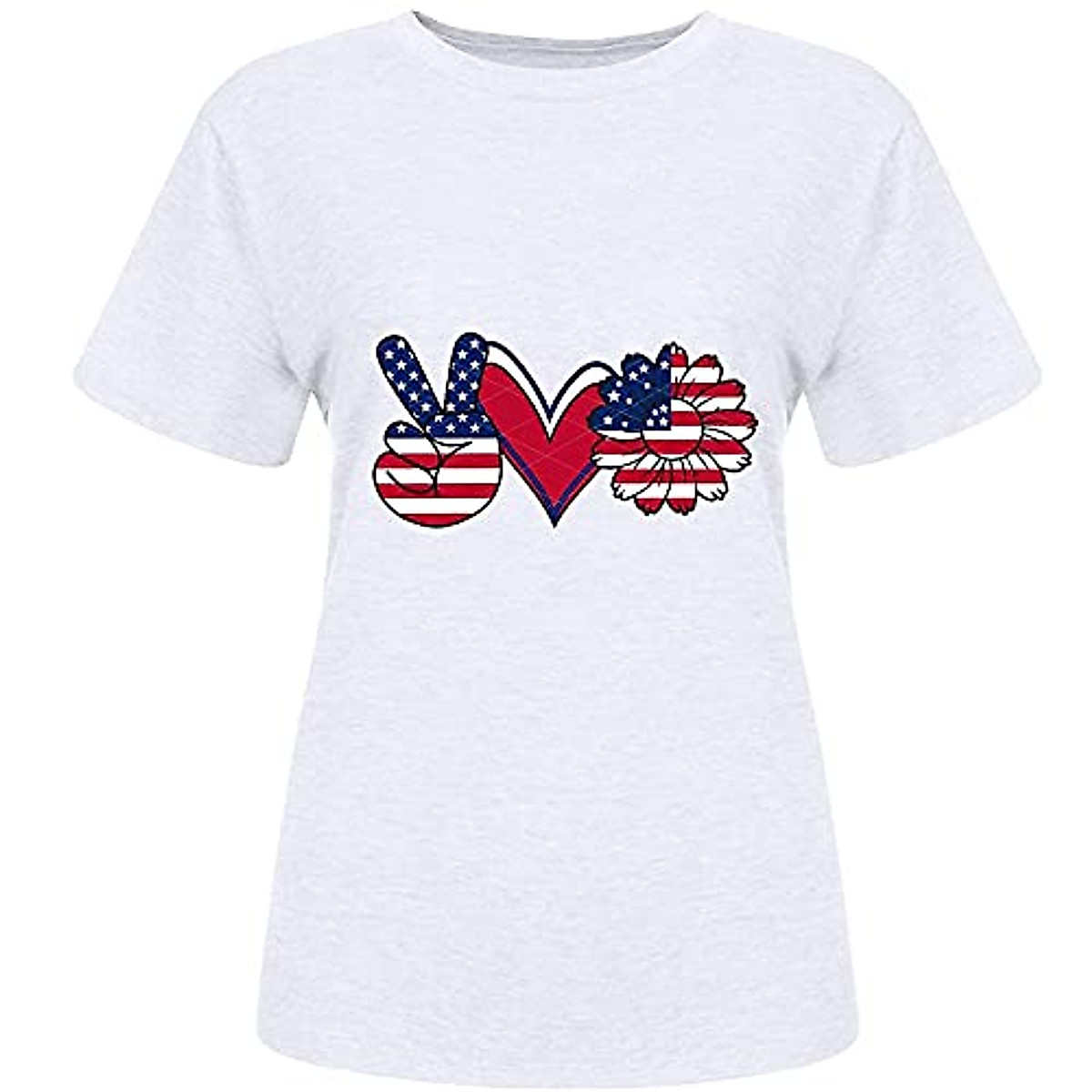 wodceeke Women's Summer Tops American Flag Print Short Sleeve T-shirt Casual Loose Solid Color Independence Day Top (White,L)