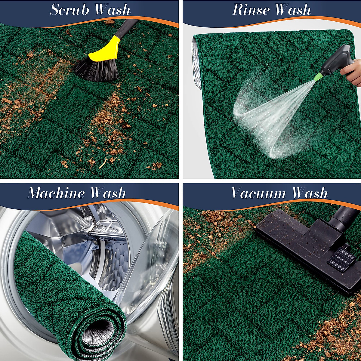 Walensee Indoor Doormat, Front Door Mat for Entrance (20"x32" Green) Machine Washable Entryway Rug, Non Slip Trapper Door Rugs Absorbent Dirt Low Profile Shoes Scraper Inside Floor Mats