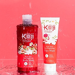 Koji White Kojic Acid Skin Brightening Face Wash for Exfoliating Face, Hydrating Face Moisturizer, Vegan Face Wash, Even Skin Tone with Vitamin C, Flower Extracts, Vitamin E, 2.54 Fl Oz