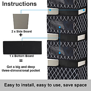 2 Pack Over the Door Hanging Organizer with 5 Large Pockets - Wall Mount Pantry Storage with Clear PVC Window & 2 Big Metal Hooks for Closet,Bathroom,Nursery,Bedroom,Dorm,Baby Diapers,Kids Toys