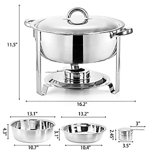 Fasmov 5 Qt Stainless Steel Chafing Dish Buffet Set, Round Catering Warmer Set w/Food and Water Trays, Lid, Fuel Holder, Chafers and Buffet Warmers Sets for Parties, Events, Wedding, Camping, Dinner