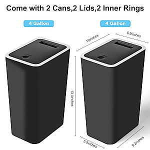 Anzoymx Bathroom Trash Cans with Lids 2 Pack Kitchen Garbage Can 4 Gallons with Pop Up Lid,Small Narrow Waste Basket Dog Proof for Bathroom Kitchen Bedroom Living Room and Office(15L,Black)