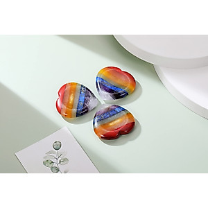 GEHECRST Chakra Worry Stone for Anxiety Natural Healing Crystal Heart Shape Thumb Worry Stones 7 Chakra Crystal Pocket Palm Stone for Stress Relief Meditation Chakra Healing Gifts for Mom Mothers Day