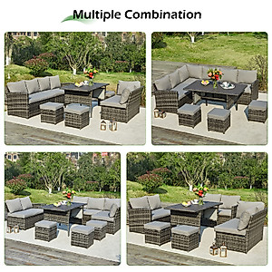 AECOJOY Patio Furniture Set, 7 Pieces Outdoor Patio Furniture with Dining Table&Chair, All Weather Wicker Conversation Set with Ottoman,Grey