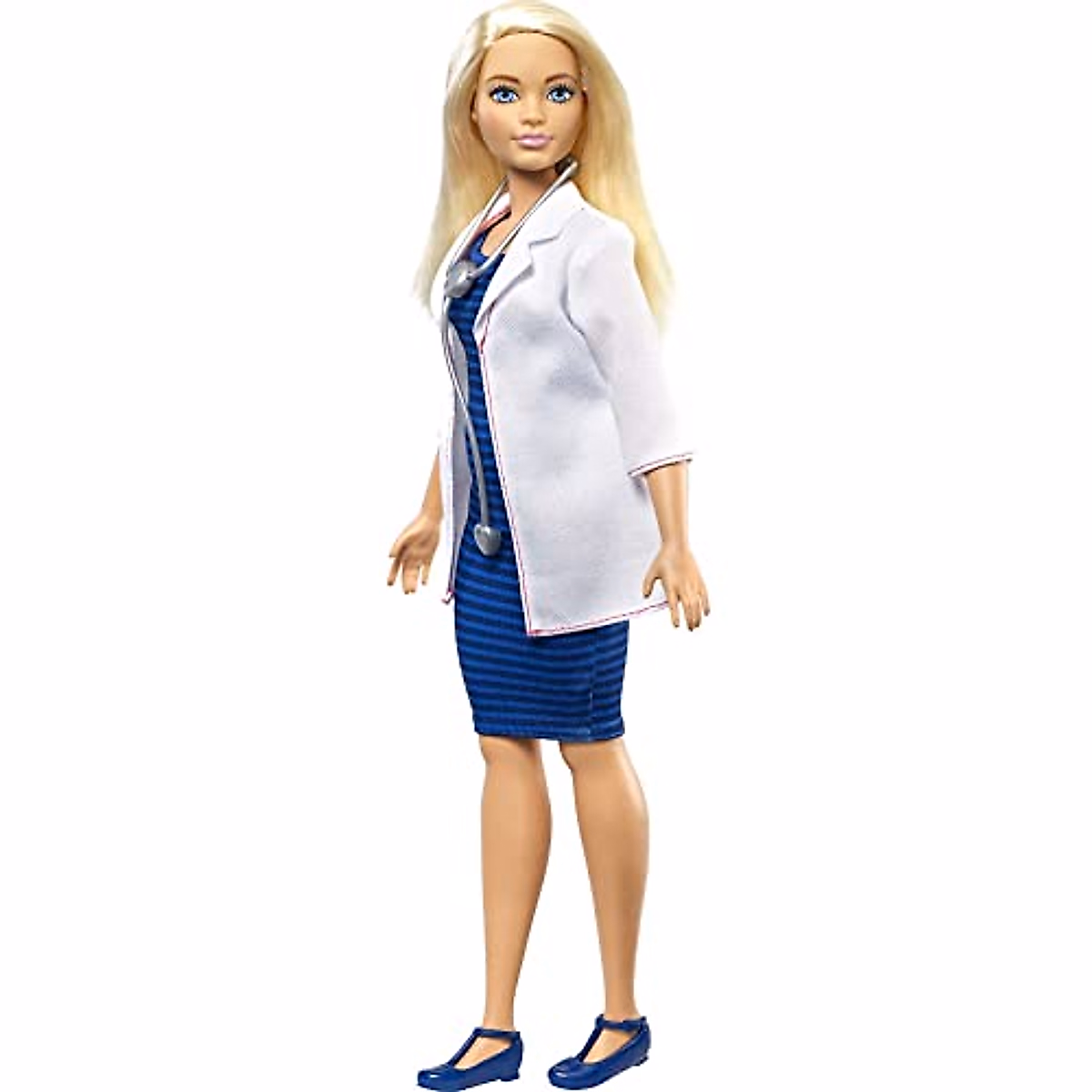Barbie Doctor Doll, Curvy, Dressed in White Coat with Stethoscope and Blonde Hair, Gift for 3 to 7 Year Olds