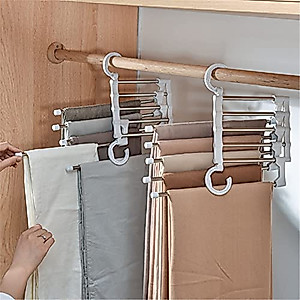 News_Inter 5pc Pants Hangers Space Saving Non-Slip Clothes Organizer, 5 in 1 Multifunctional Layered Pants Rack for Trousers Scarf and Travel Storage (Silver - 5 pc)