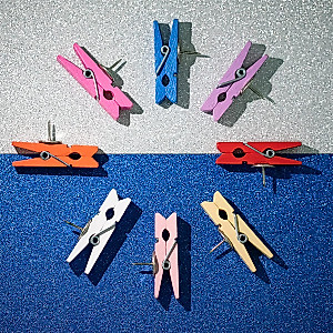 Push Pin Clips for Cork Board, 50 Pcs Colorful Push Pins with Wooden Clips Decorative Assorted Colors Thumbtack Pushpins Tacks for Bulletin Board Decorations, Artworks, Notes, Photos, Office and Home