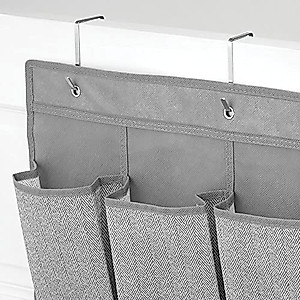 mDesign Soft Fabric Over the Door Hanging Storage Organizer with 16 Deep Pockets for Child/Kids Room, Nursery, Playroom - Metal Hooks Included - Herringbone Print - Gray