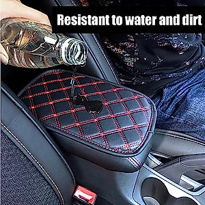gunhunt Pack-1 Car Center Console Cover Pad, PU Leather Auto Armrest Seat Box Protector Set, Double Line Square Waterproof Center Console Mat, for Most Vehicle, SUV, Truck Interior (Black & Red)