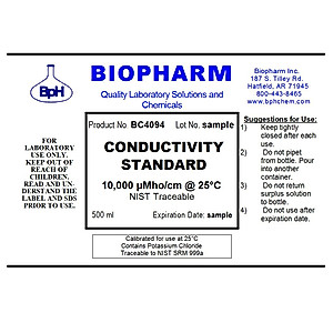 Conductivity Calibration Standard 3-Pack — 500 mL (1.06 Pint) Each: 1,000 μS, 10,000 μS and 100,000 μS