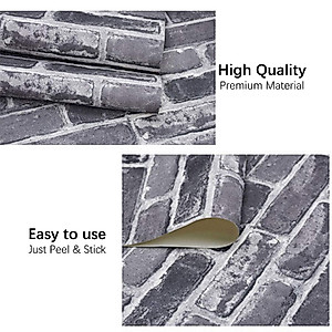 Okydoky Peel and Stick Wallpaper, Grey Brick Wallpaper for Home Decoration, Wallpaper Stick and Peel Backsplash, Vinyl Self Adhesive Wallpaper for House, Workshop & Office, 17.3" x 118", C201-3