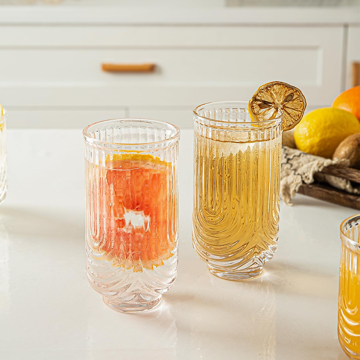 INSETLAN Vintage Glassware Arch Design Glass cups Set of 4, Fashioned Ripple Glassware Highball Glass, Classic Transparent Cocktail Glasses, for Bar Beverages Ice Coffee Juice Water (4pcs-L)