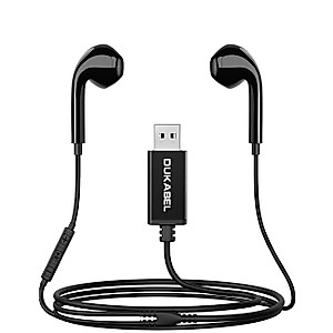 DUKABEL USB Wired Earbuds, USB Headphone with Mic for PC/ PS4/ PS5, 6FT in-Ear Stereo Earphones Headsets with Volume Control for Office Live Broadcast Gaming