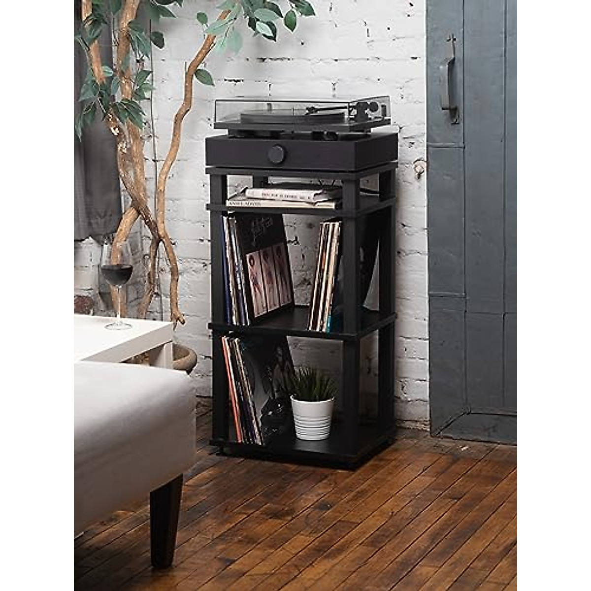 Andover Audio SpinStand Rack for Records and Audio Components - Metal-Reinforced, Holds 150 LPs, Optimum Height & Storage Space, Ideal for Turntables, Vinyl, Spinbase, and Hi-Fi Systems - Black