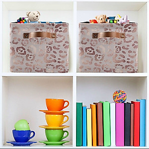 ALAZA Leopard Print Cheetah Rose Gold Large Storage Basket with Handles Foldable Decorative 1 Pack Storage Bin Box for Organizing Living Room Shelves Office Closet Clothes