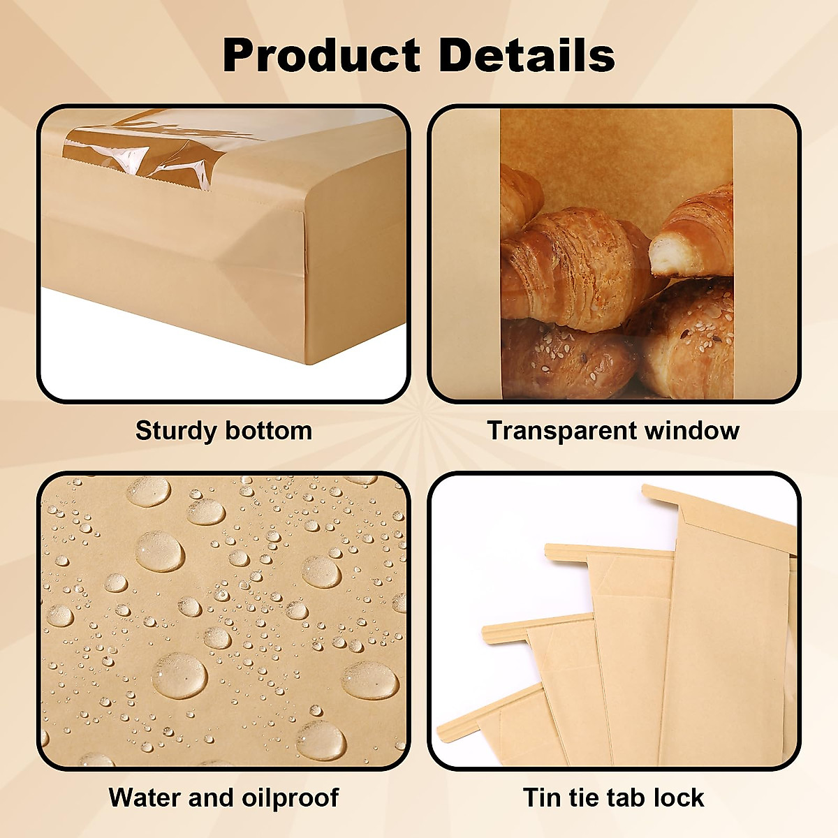 45 Pack Paper Bread Bags for Homemade Bread,Tin Tie Tab Lock Sourdough Bread Baking Bag,Large Loaf Bag with Clear Window for Bread Packaging Storage,48 Label Seal Stickers Use for Bakery Paper Bags