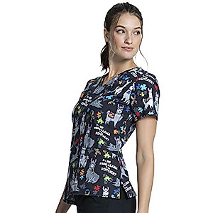 Cherokee Prints Women Scrubs Top V-Neck Print CK651, S, Llama Love