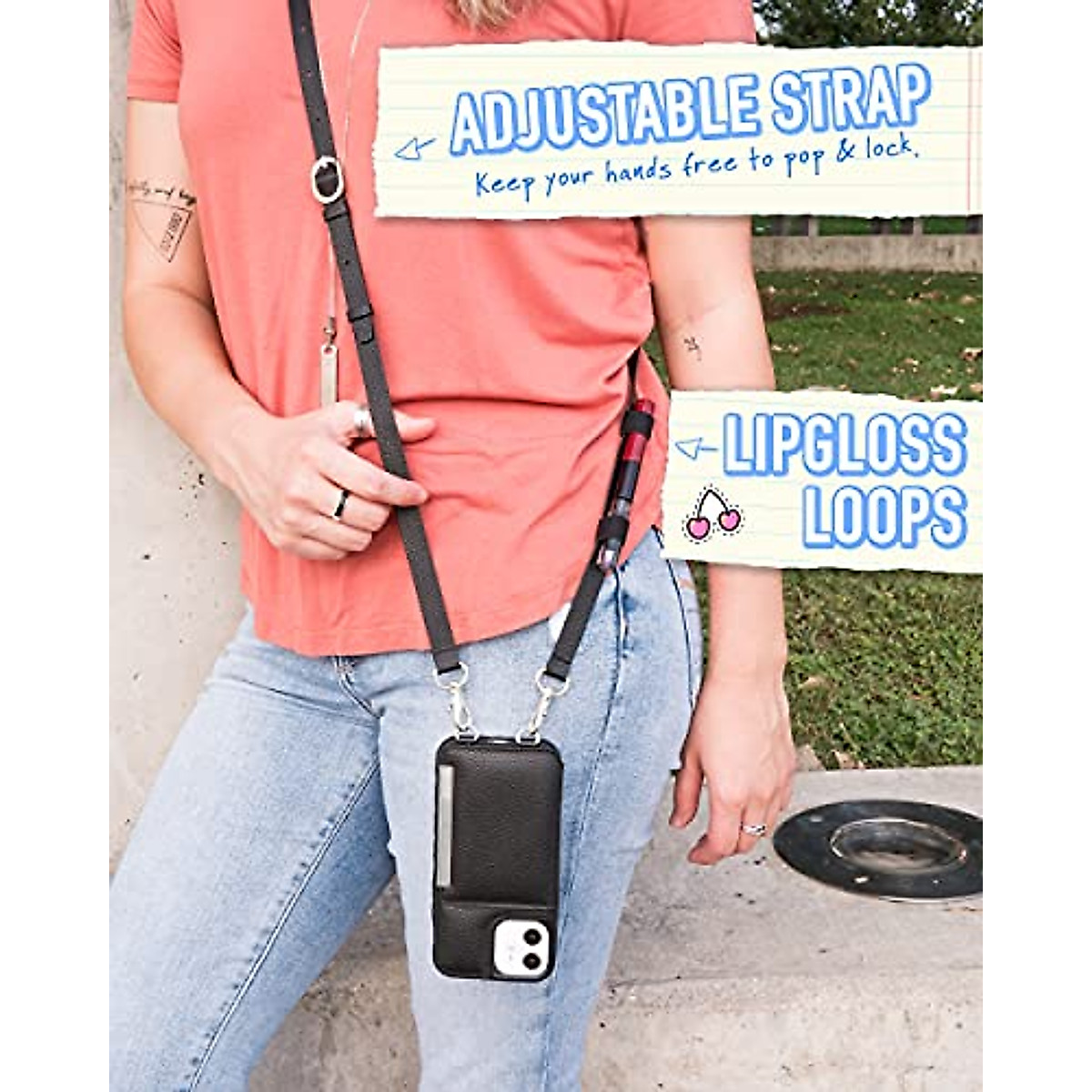 Smartish iPhone 12/12 Pro Crossbody Case for Women - Dancing Queen [Purse/Clutch with Detachable Strap & Card Holder] - Stiletto Black-Silver