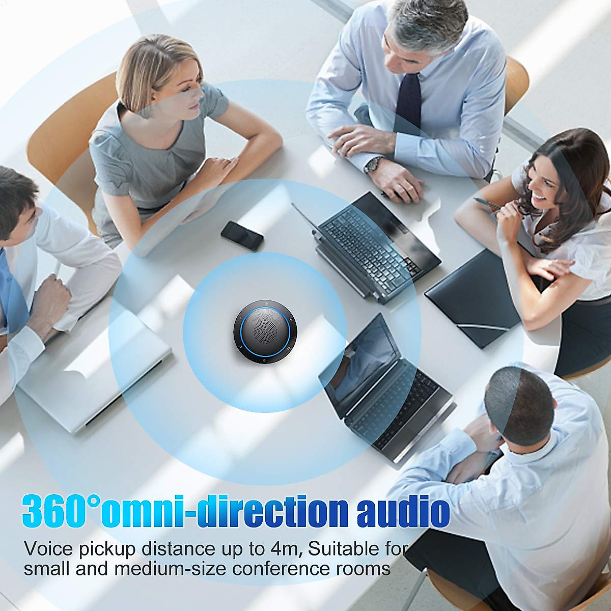 GOGOCOOL Bluetooth Speakerphone,Noise Reduction Conference Speaker with Mic,USB/Dongle/Bluetooth Connection,Enhanced Voice Pickup,Compatible with Meeting Apps for Home Office,Black