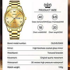 Watch for Men OLEVS Gold Watches for Men Waterproof Stainless Steel 14K Gold Watch with Day and Date Casual Luxury Dress Men's Wrist Watches Quartz Mens Watches Clearance Watch Men Gift,reloj para hombre