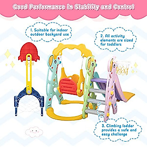 5 in 1 Kids Slide for Toddlers Age 1-3, Slide and Swing Set for Children Baby Indoor Outdoor, Playsets Playground Sets for Backyards Plastic