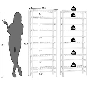 Homykic Bookshelf, 6-Tier Bamboo Adjustable 63.4” Tall Bookcase Book Shelf Organizer Free Standing Storage Shelving Unit for Living Room, Kitchen, Bedroom, Bathroom, Office, Rust Resistance, White