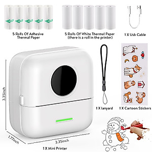 HuiJuKeJi Mini Sticker Printer Bluetooth Smart Pocket Inkless Thermal Printer with 10 Rolls Thermal Paper and Sticker for iOS&Android, Portable Receipt Printer for Photo Journal Notes Memo