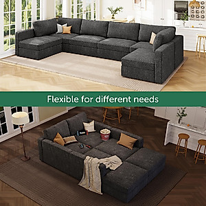 HONBAY Oversized Modular Sectional Sofa with Storage Seats, Reversible Sectional Couch with Removable Covers, Modular Sectional Couch for Living Room, Dark Gray