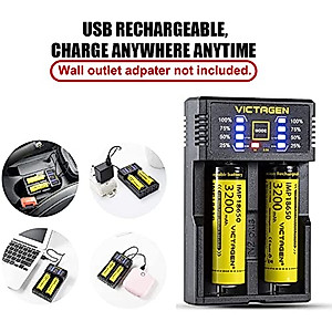 VICTAGEN Ultimate Battery Charger Set- Speedy Charging for Rechargeable Batteries 3.7V Lithium-ion 18650 18490 18350 17670 17500 16340(RCR123) 14500, 1.2V Ni-MH&Ni-Cd, AA, AAA Rechargeable Batteries