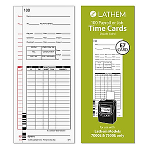 Lathem Time Cards, F/7000E, Numbered 1-100, 2-Sided, 3 3/8" x 9", White, Pack Of 100