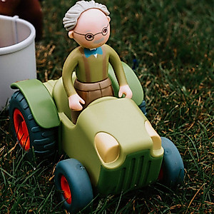 HABA Little Friends Tractor and Trailer - 2 Piece Farm Play Set with Movable Hatch