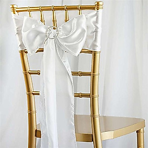 TABLECLOTHSFACTORY 5pcs White Satin Chair Sashes Tie Bows Catering Wedding Party Decorations 6 x106