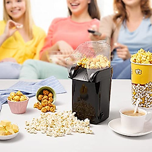 Hot Air Popcorn Popcorn Maker, Electric Popcorn Maker with Measuring Spoon Free Small Popcorn Maker No Oil Fast Air Popped Popcorn Maker for Watching Party Movies & Football Match (Black)
