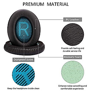 Replacement Ear Pad Cushion Memory Foam Ear Cup Repair for Bose Headphones Quiet Comfort 2 Qc2, Qc15, 25 Qc25, Ae2, Ae2I, Ae2W Headphone (Black 2)