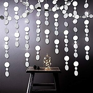 39ft Silver Party Decorations Mirror Circle Dots Garlands for Wedding Party Decorations Hanging Circle Streamer for Baby Shower Bridal Shower Party Banner for Home Decor (Silver)