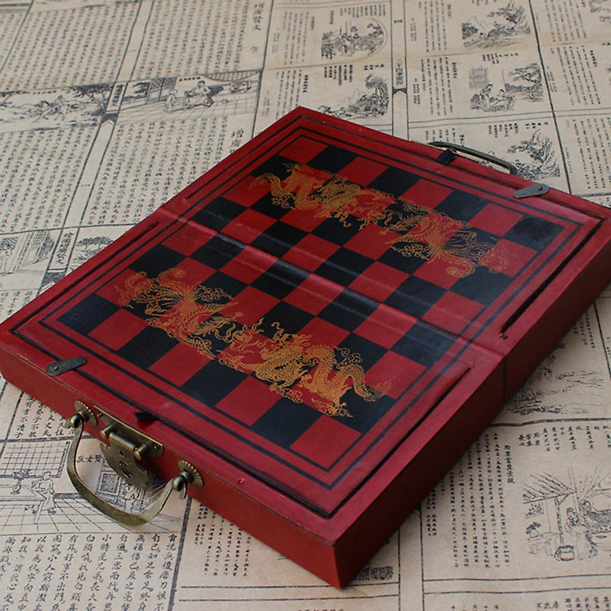 Vintage Chinese Terracotta Warrior 32 Chess Set Wood Table Chess Games Gift