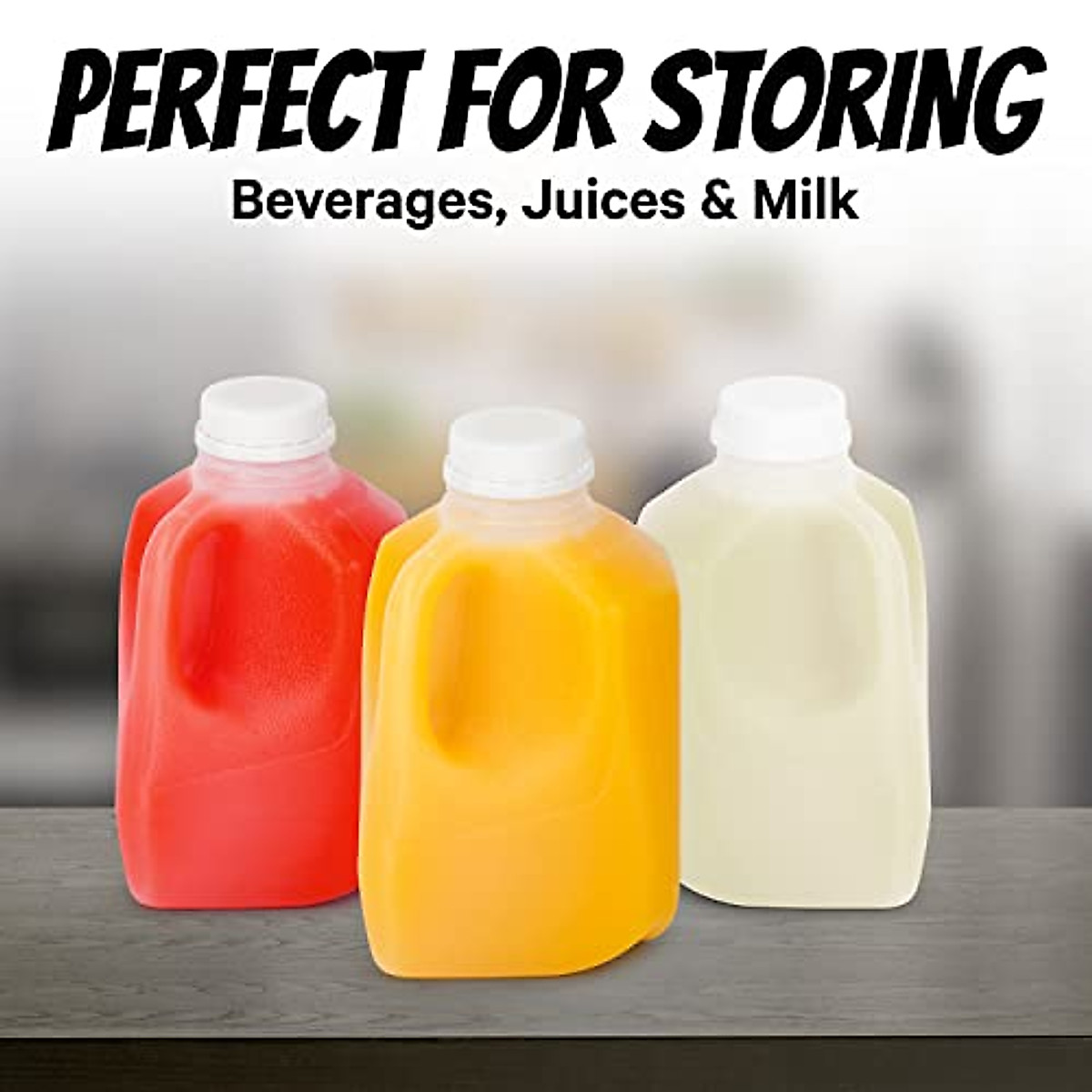 CUNTAIN Juice Bottles – Set of 6 HDPE Plastic Juice Bottles with Caps – 32 oz Empty Containers for Beverages, Milk, Water, Juice – Leakproof Plastic Containers with Lids, Bottles for Juice