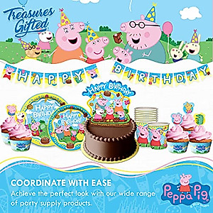 Treasures Gifted Peppa Pig Birthday Party Supplies - Peppa Pig Backdrop - 4.25ft Tall x 6ft Wide Happy Birthday Backdrop - Large Peppa Pig Birthday Banner - Peppa Pig Party Decorations for Wall