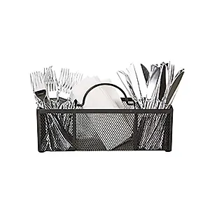 Mind Reader 3 Section Caddy, Cutlery Holder, Flatware and Silverware Organizer, Forks, Spoons, Knives, Countertops, Kitchen, One Size, Black Mesh