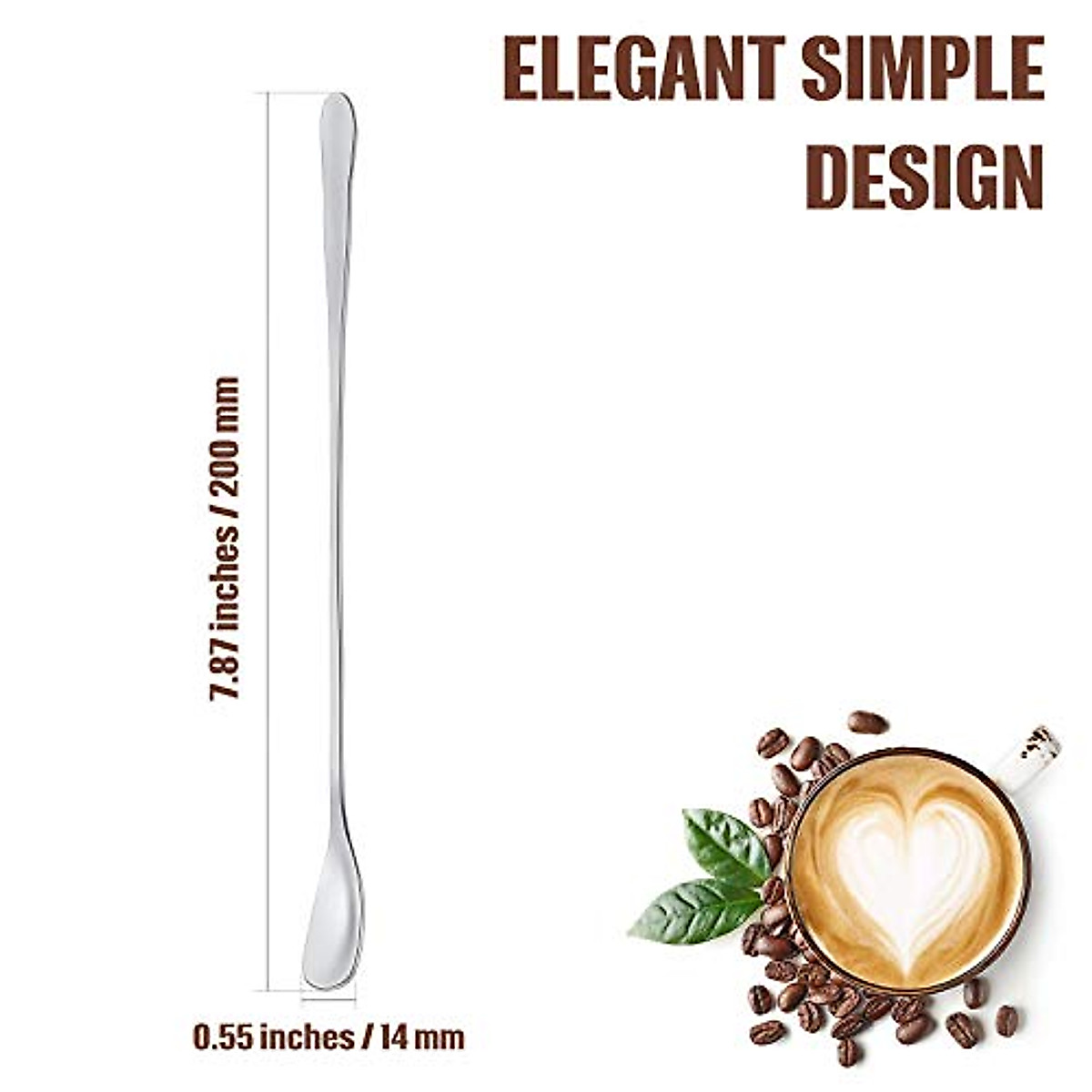 8 Pieces Stainless Steel Coffee Stirrers Mixing Spoon Drink Cocktail Stir Sticks Stirring Tea Spoon, 7.87 Inch