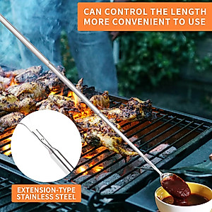 2PCS Extendable Fork Spoon, Telescopic Stainless Steel Dinner Long Forks Extends to 25 Inches, BBQ Fruit Dessert Long Handle Fork Spoon Cutlery Set