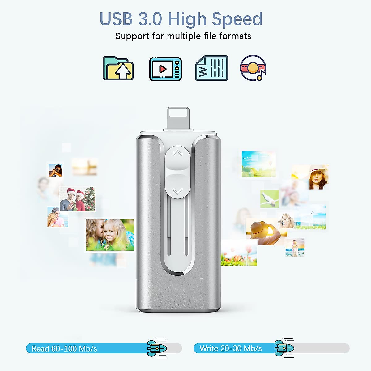 Vansuny USB 3.0 Flash Drive 64GB, 3 in 1 USB Flash Drive Photo Memory Stick for Phone/Pad and Android Phone/Tablet and PC