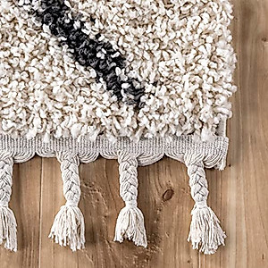 nuLOOM Jessie Moroccan Lattice Tassel Shag Area Rug, 9' 2" x 12', Off-white