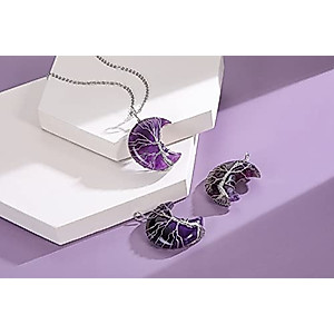 PESOENTH Amethyst Crystal Necklace Healing Crystal Moon Necklace Life Tree Wire Wrapped Natural Purple Crystal Stone Necklace Reiki Spirtual Quartz Crescent Moon Pendant for Women Men Jewelry Gift