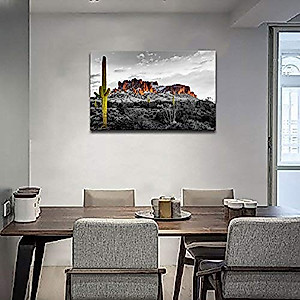 Biuteawal Superstition Mountains Sunset Wall Art Arizona Western Desert Cactus Landscape Paintings Canvas Art Print Nature Pictures for Home Wall Decoration Ready to Hang