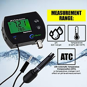 PH Monitor & Temperature Meter 2 in 1 Digital Water Quality Tester Sensor Test Kit with Automatic Calibration/Replaceable BNC Electrode Probe for Aquariums Hydroponics Tanks Aquaculture Laboratory