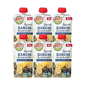 Earth's Best Organic Baby Food Pouches, Stage 2 Fruit Puree for Babies 6 Months and Older, Organic Banana and Blueberry Puree, 4 oz Resealable Pouch (Pack of 6)