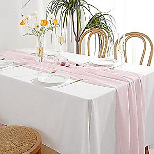 FYY 2PCS 10ft Chiffon Table Runner,29x120 Inches Romantic Wedding Runner,Pink Sheer Chiffon Table Cover Dressing Table Runner for Wedding Birthday Party Bridal Baby Shower Decorations-Pink