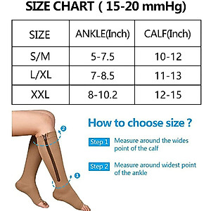 LighSele 2 Pairs Zipper Compression Socks 15-20 mmHg for Men Women, Open Toe